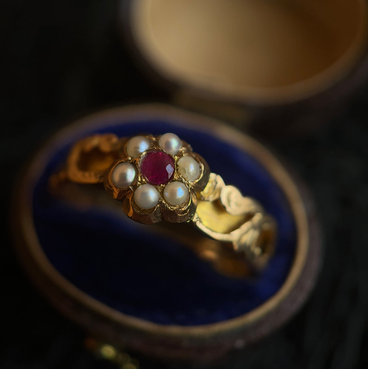 1862 15k Gold Ruby Pearl Ring | Space for Hairwork – Witchy Vintage