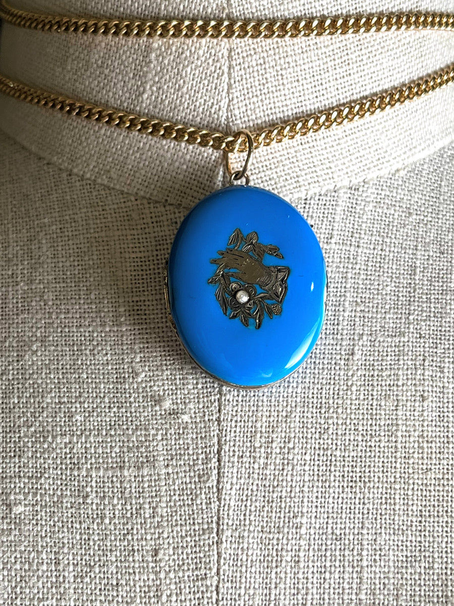 c. 1870s-1880s Blue Enamel Hand Locket – Witchy Vintage