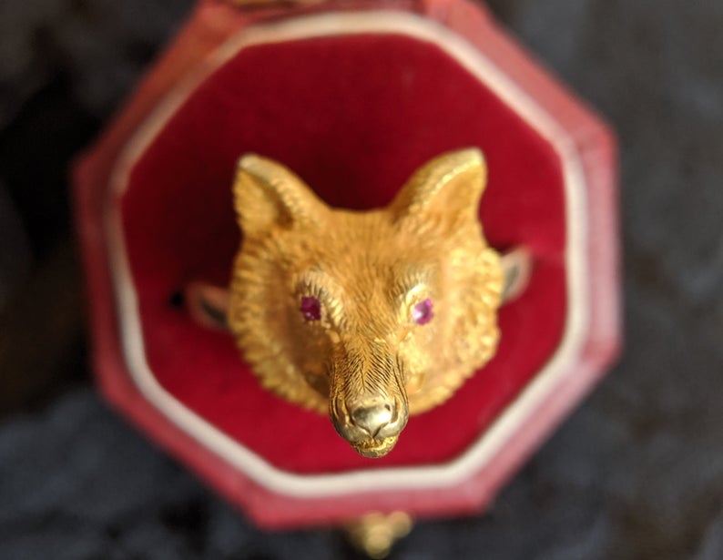 Victorian 19k Gold Fox on 14k Band – Witchy Vintage